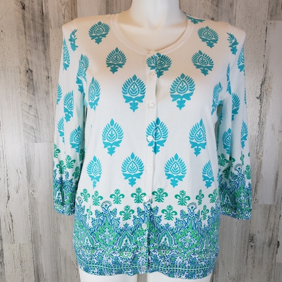 Talbots | Sweaters | Talbots White And Teal Cardigan Size X | Poshmark